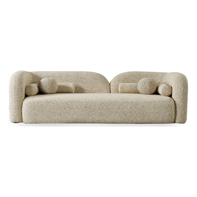 Bodur Japandi Style Luxury Modern Ivory Boucle Fabric Curvy Arm Couch ...