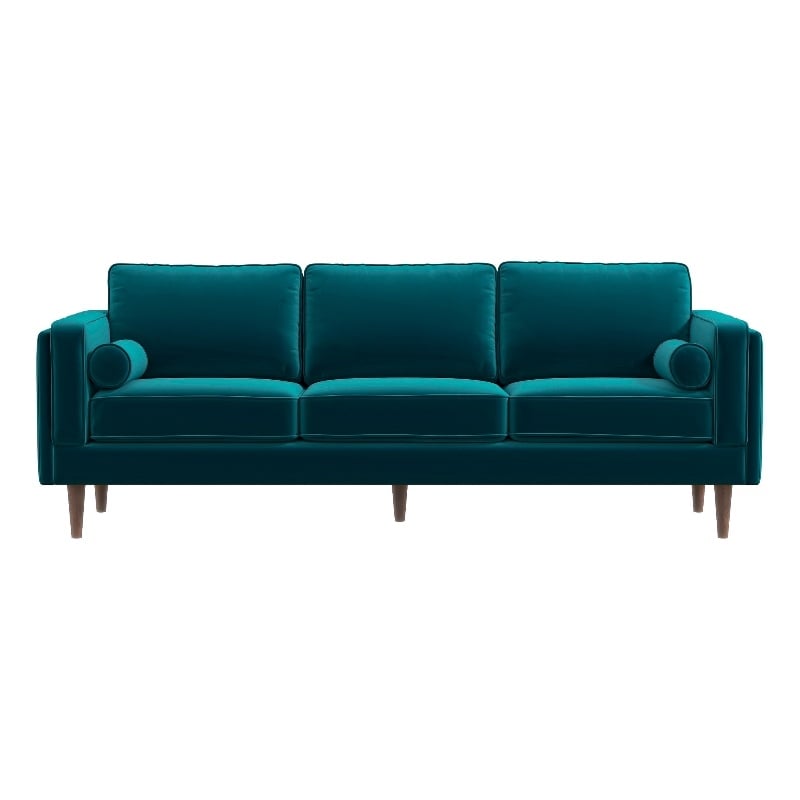 Helena Modern Living Room Rectangular Pillow Back Turquoise Velvet Sofa ...