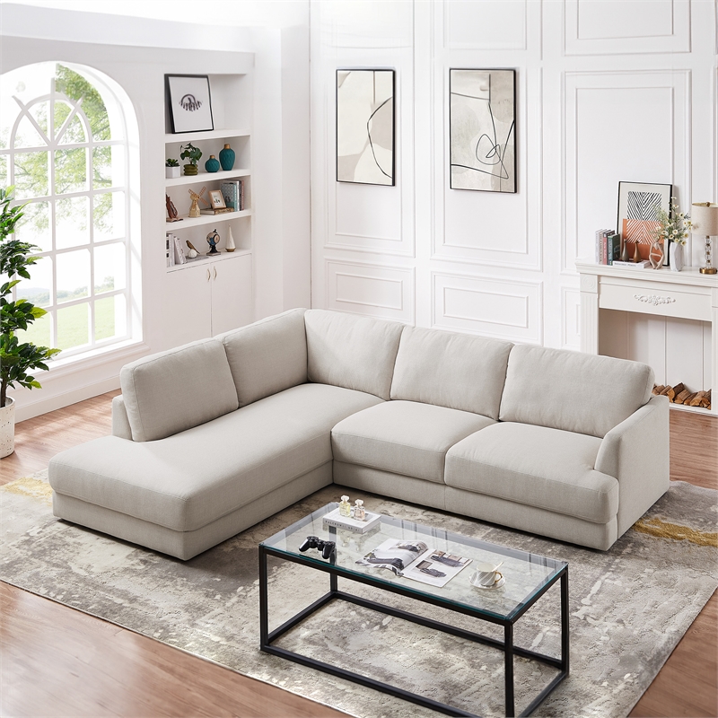 Griffith Modern Cozy Living Room Left Facing Cream Fabric Linen Sectional Sofa | Cymax Business