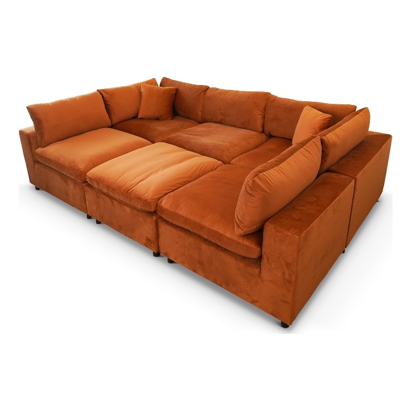 Fremont Mid Century Modern Modular Orange Velvet Comfy Sectional Couch ...