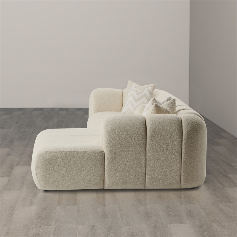 Columbus Mid Century Living Room Puffy Sectional Fabric Sofa in Ivory ...