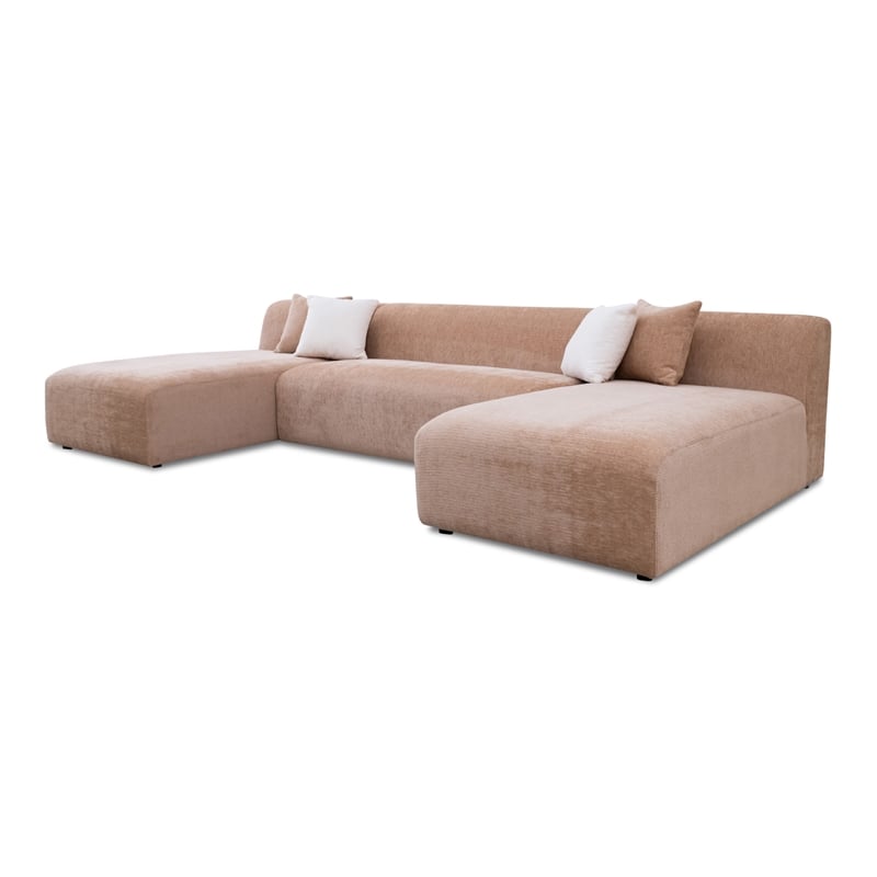 Aurelia Mid-Century Modern U-Shape Peach Chenille Corner Sectional Sofa ...