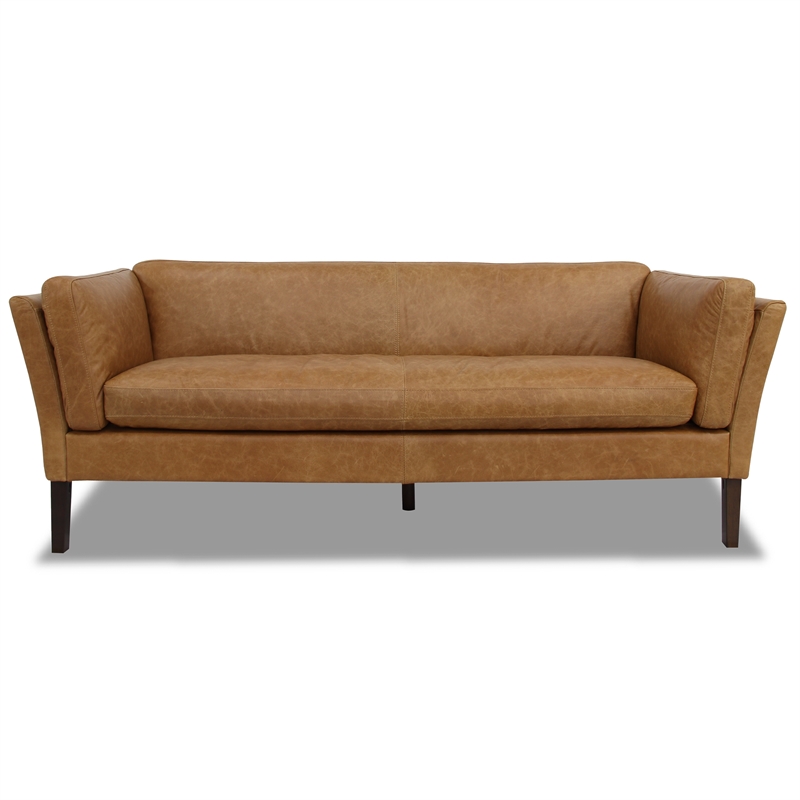 Rylah 78" Upholstered Mid-Century Modern Leather Sofa Couch in Tan ...