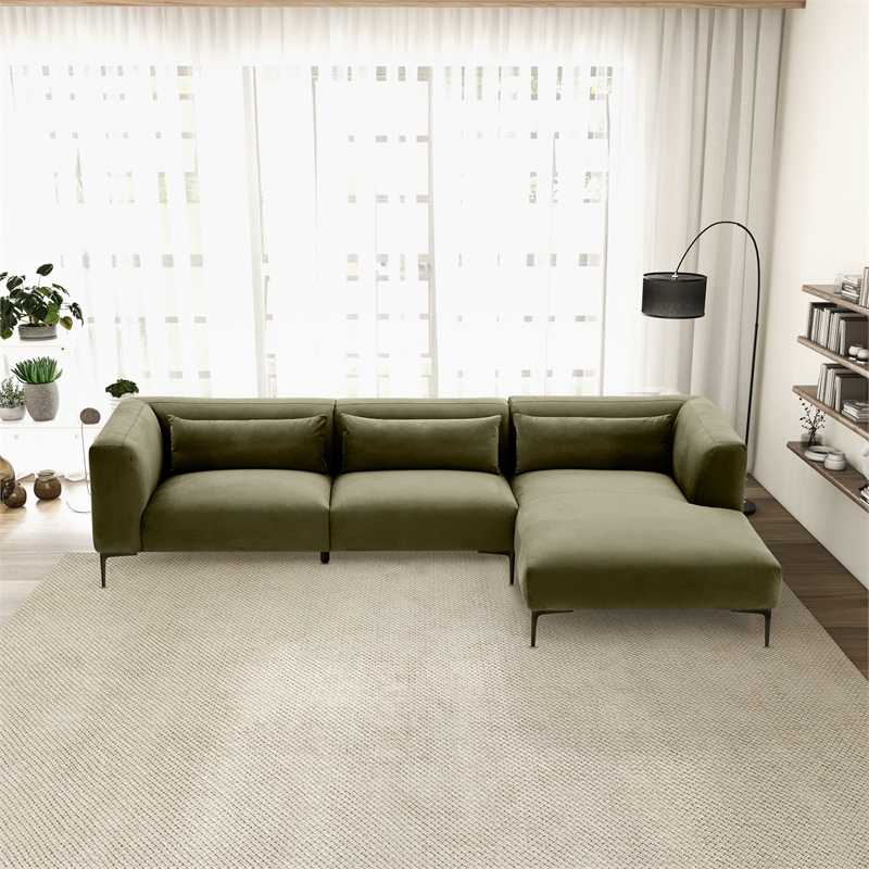 Saviola Green Velvet Japandi Style Modern Living Room Corner Sectional ...