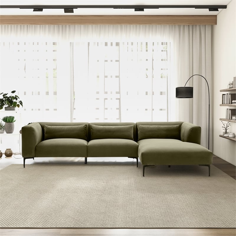 Saviola Green Velvet Japandi Style Modern Living Room Corner Sectional ...