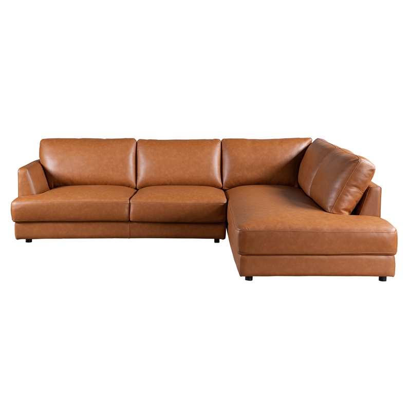 Griffith Cozy Living Room Right Facing Leather Sectional Sofa in Cognac ...