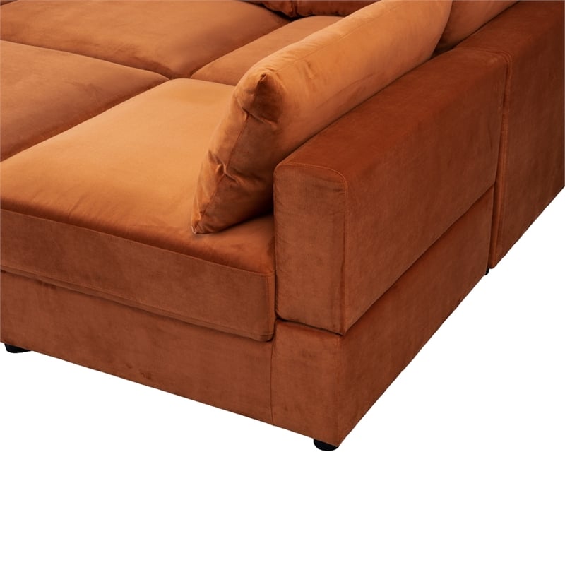Reena Mid Century Modern Modular Burnt Orange Velvet Comfy Sectional Couch