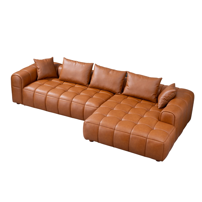 Adelyn Modern Living Room Leather Corner Sectional Sofa in Cognac Tan ...