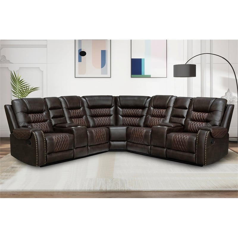 Kamiri 5 - Piece Faux Leather Reclining Sectional in Brown | Homesquare