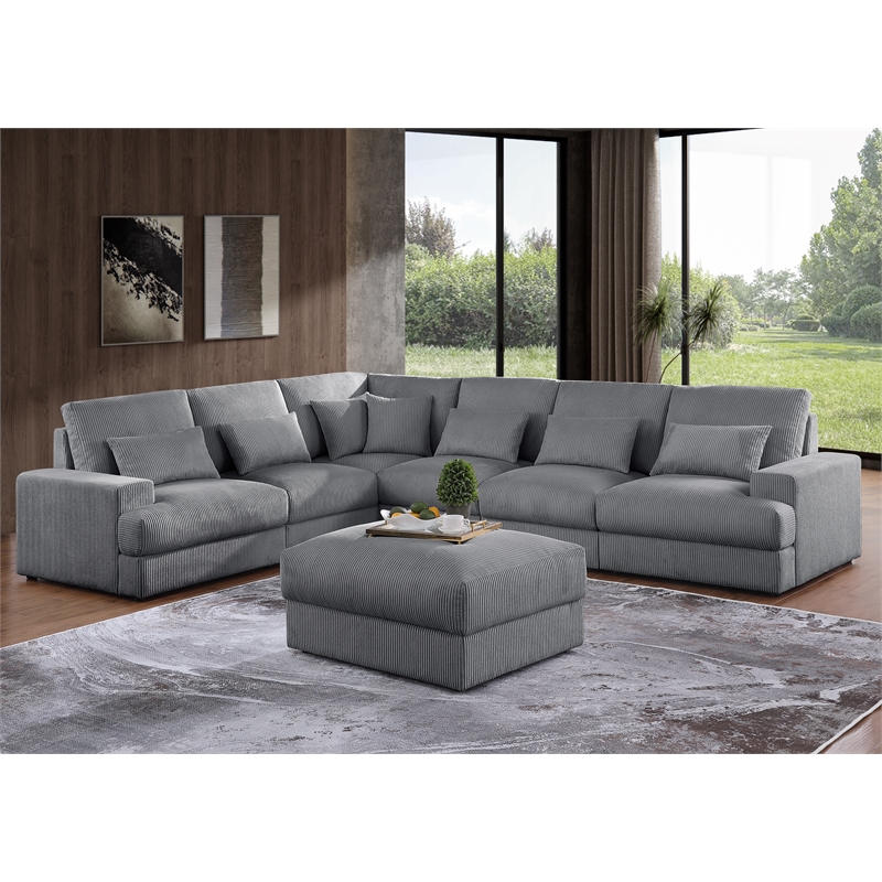 Modern Luxury Corduroy Oversized L-Shaped Sectional Sofa with Ottoman