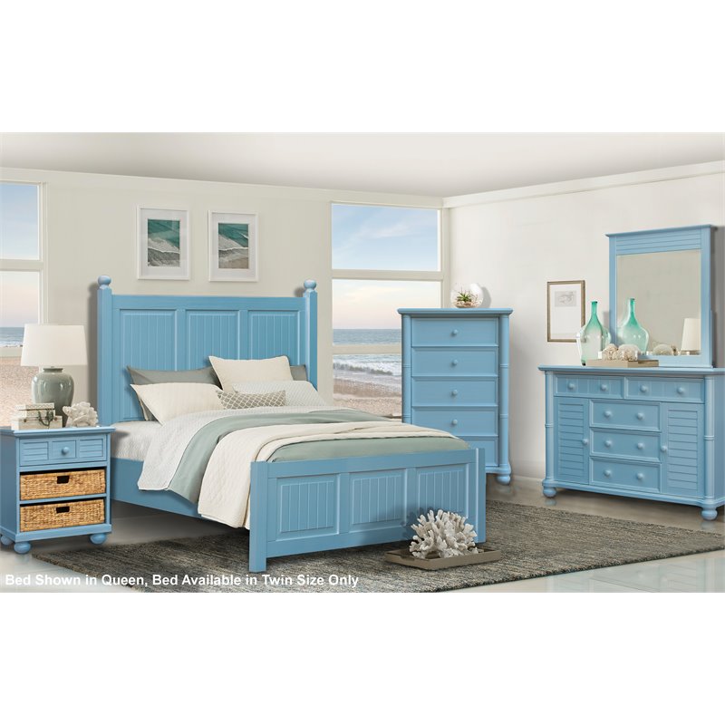 Sunset Trading Cool Breeze 5 Piece Coastal Wood Twin Bedroom Set in Beach Blue