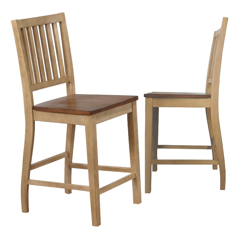 Sunset Trading Brook 24" Wood Slat Back Barstools in Cream (Set of 2 ...