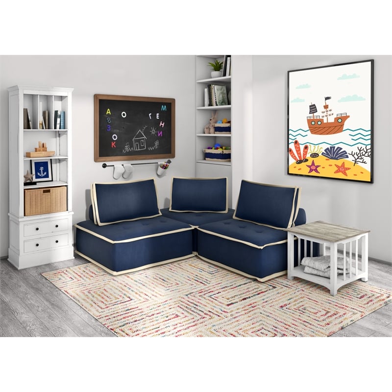 Pixie Armless Accent Chair Modular Sectional Couch Seat Navy Blue Cream Fabric BushFurnitureCollection