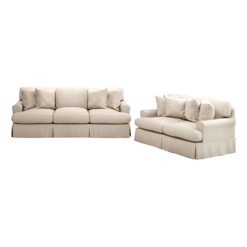 Horizon 2PC Slipcovered Sofa Loveseat Set in Tan Washable Performance ...