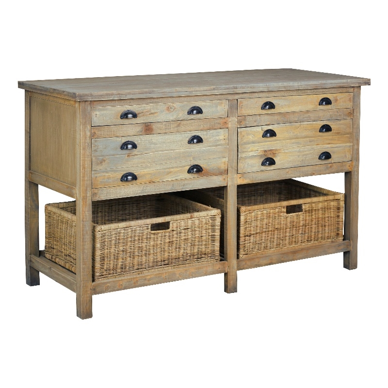 Sunset Trading Cottage Sideboard w Baskets Driftwood Brown Solid Wood ...