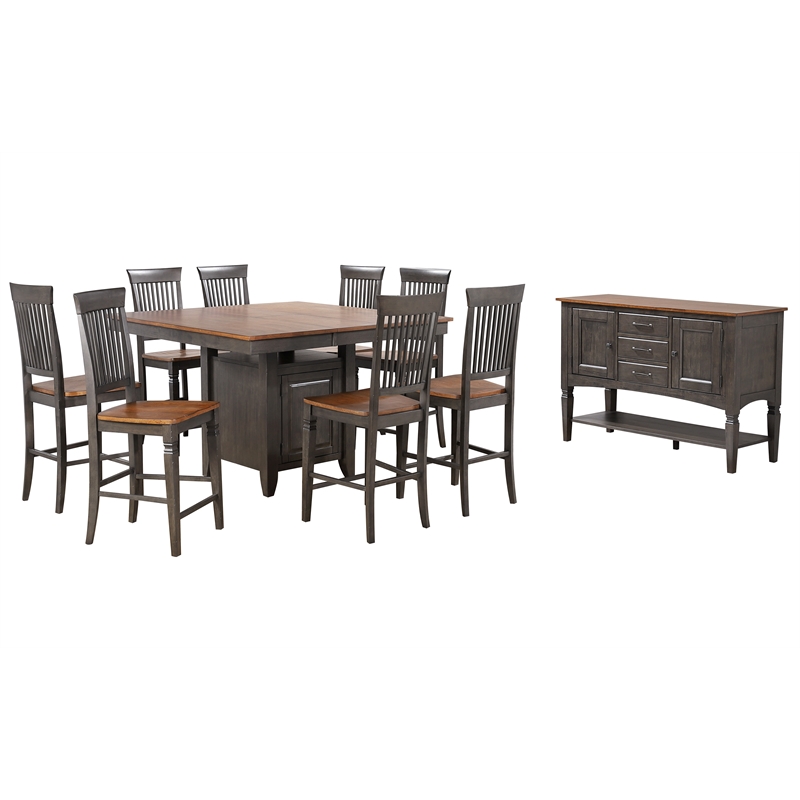 Dakota 10PC Extendable 42-54-in Pub Dining Table Set w Buffet Brown Gray Wood | Bush Furniture ...