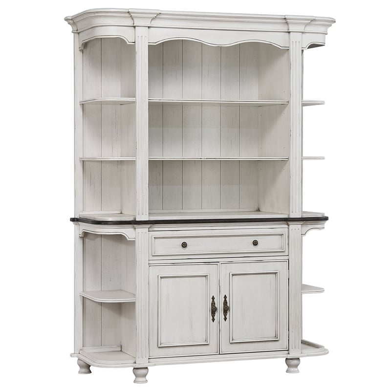 French Chic China Cabinet Hutch w Storage White & Walnut Brown Wood ...