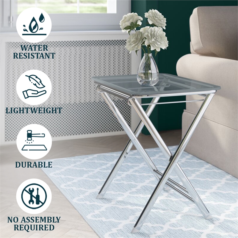 Pemberly Row Modern Folding End Table Tray with Acrylic Top in Black