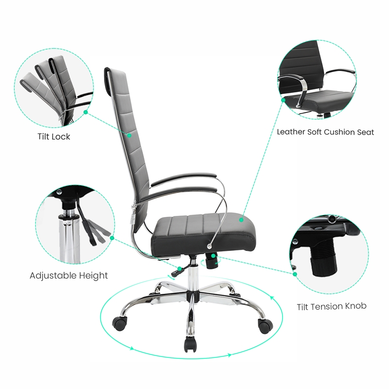 LeisureMod Benmar High-Back Mid-Century Modern Leather Office Chair in ...