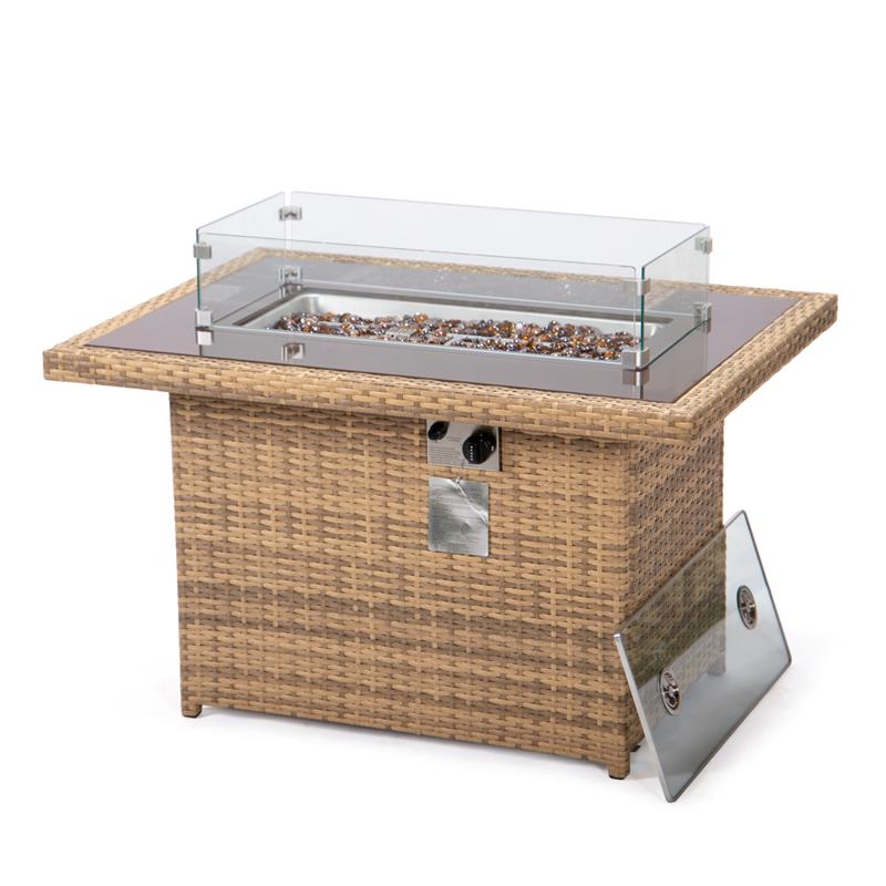 LeisureMod Mace Outdoor Modern Wicker / Rattan Fire Pit Table in Light ...