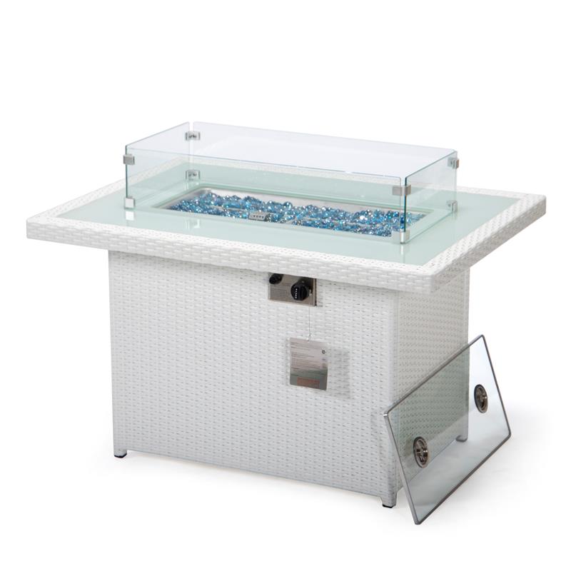 LeisureMod Mace Outdoor Modern Wicker / Rattan Fire Pit Table in White ...