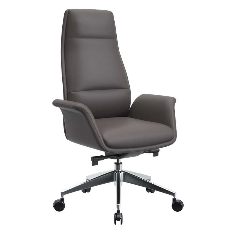 LeisureMod Summit Faux Leather High-Back Office Chair with Swivel Gray ...