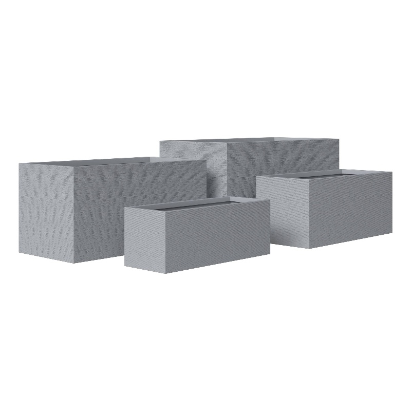 LeisureMod Flora 4-Piece Fiberstone and Clay Rectangular Planter Set in ...