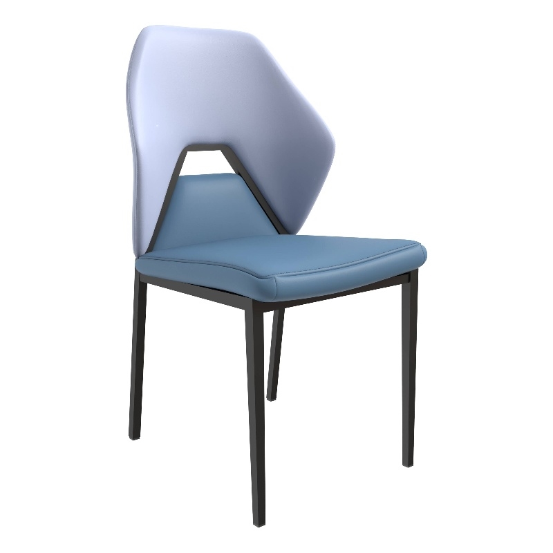 LeisureMod Eclat Dining Chair with Leather Seat and Iron Legs Blue Gray ...