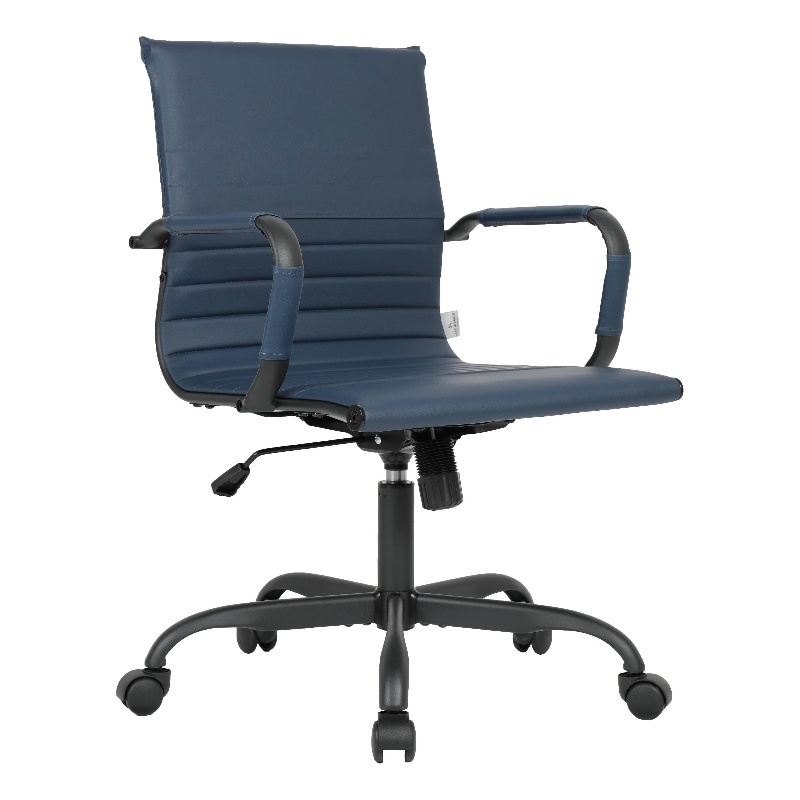 LeisureMod Harris Leather Office Swivel Chair with Iron Frame in Blue ...