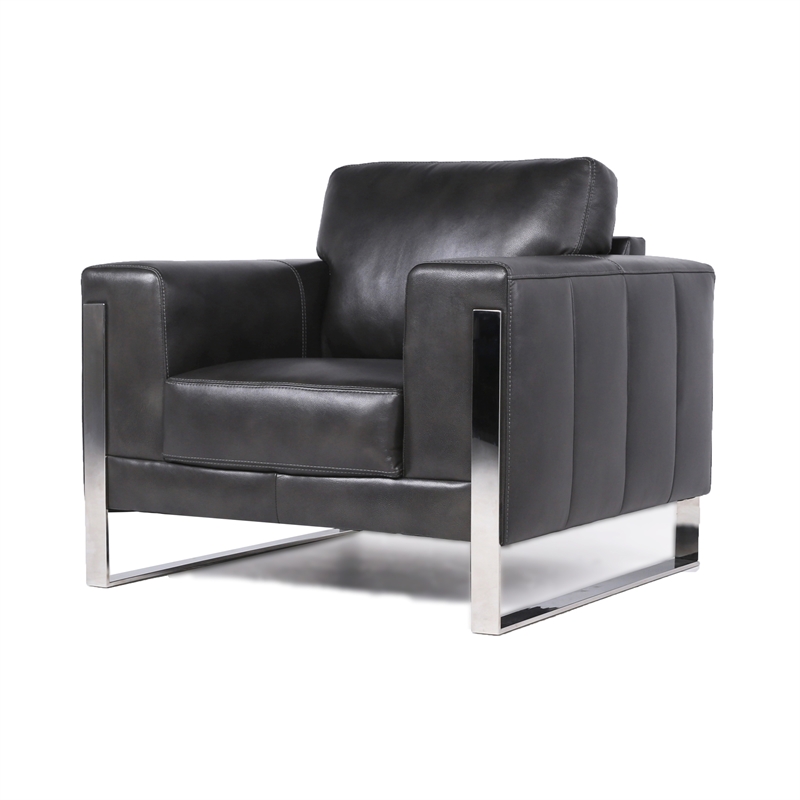 Grayson Modern Leather Accent Chair With Metal Leg In Grey | Bush ...
