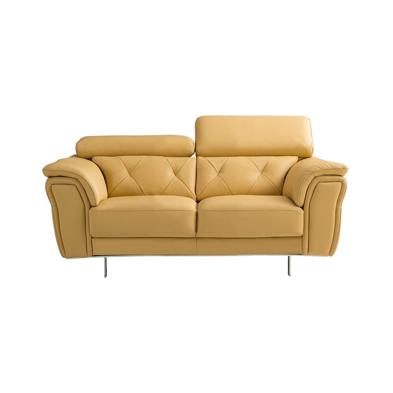 EK068 Yellow Color With Italian Leather Loveseat