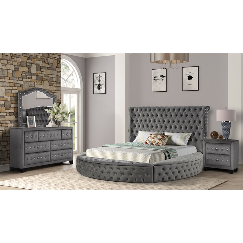 Hazel Queen 4 Pc Tufted Upholstery Bedroom Set Made with Wood In Gray ...