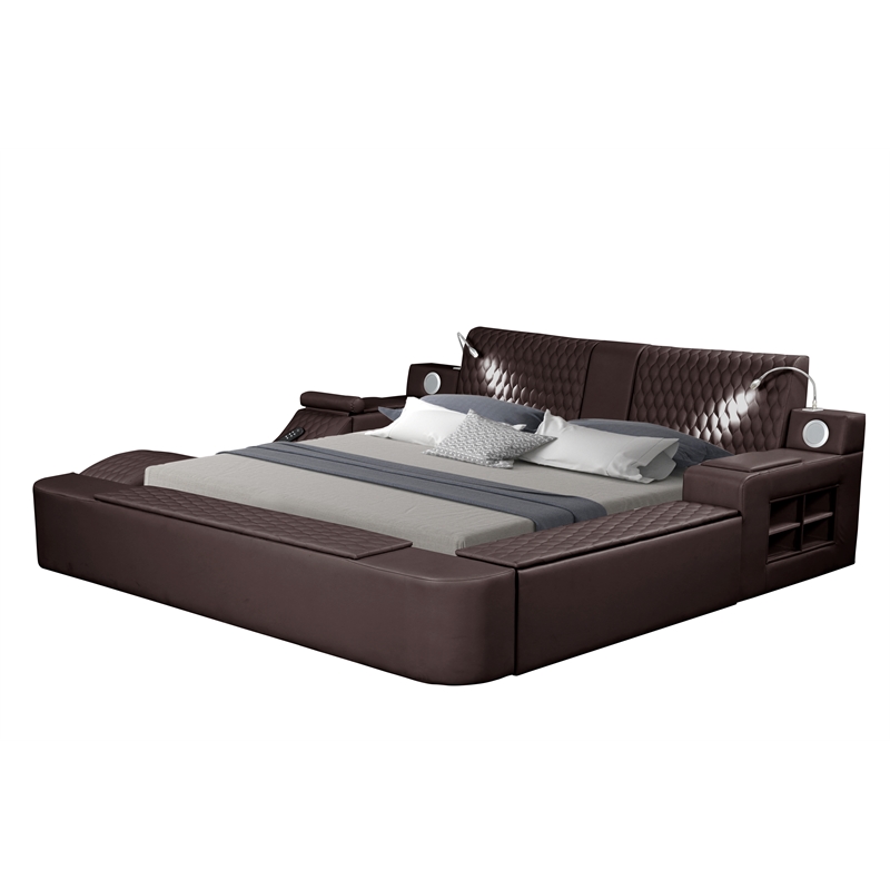 Zoya Smart Multifunctional Queen Size Bed Made with Wood in Brown