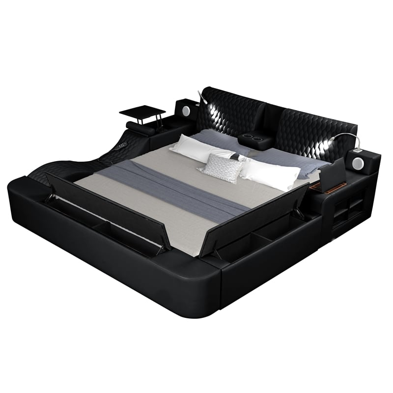 Zoya Smart Multifunctional Queen Size Bed Made with Wood in Black ...