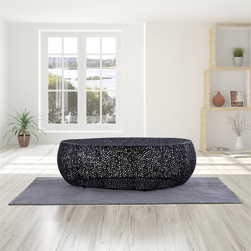 CT3601-50 Oval Shape Coffee Table Made with Aluminum in Black Color ...