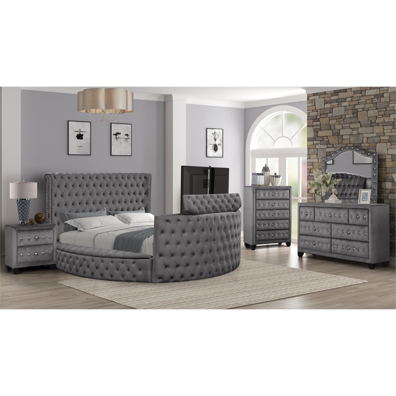 Maya Modern Style Queen Bed made with Wood in Gray | Cymax Business