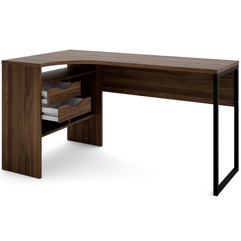 Levan Home 2 Drawer Corner Writing Desk in Walnut - LH-5094-1844370