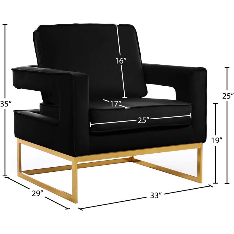 Meridian Furniture Noah 19 H Velvet Accent Chair in Black and Gold Homesquare