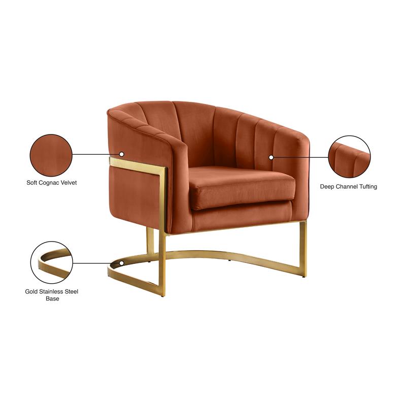 Meridian Furniture Carter 18.5 H Velvet Accent Chair in Cognac and Gold Cymax Business