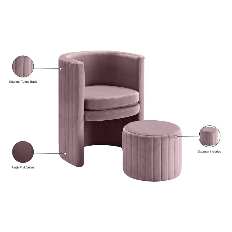 Meridian Furniture Selena Pink Velvet Accent Chair and Ottoman Set