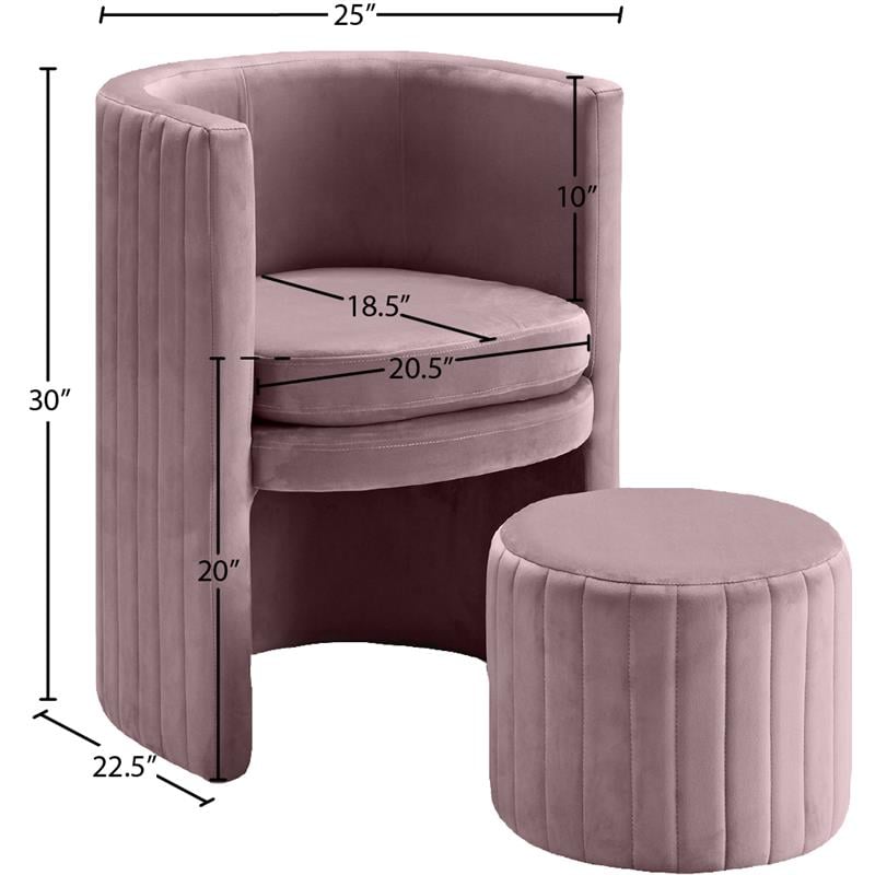 Meridian Furniture Selena Velvet Accent Chair and Ottoman Set in Pink BushFurnitureCollection