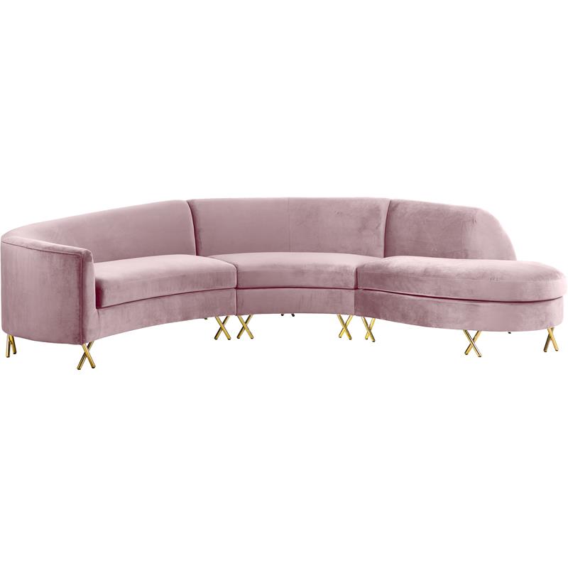 Meridian Furniture Serpentine 3pc Velvet Sectional in Pink | Cymax Business