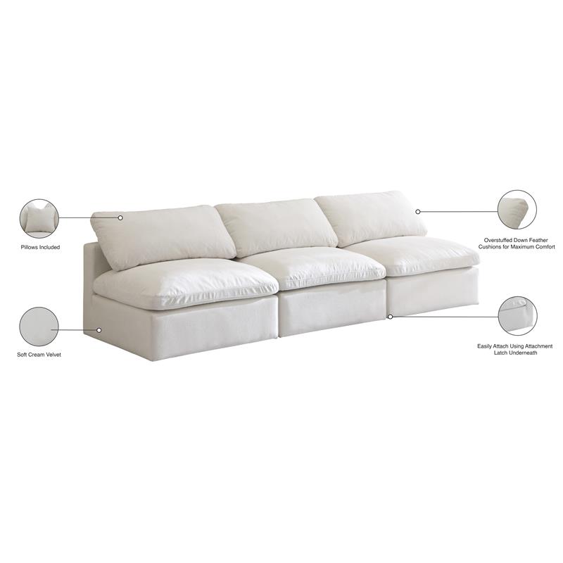 Meridian Furniture Plush Standard Cream Velvet Modular Armless Sofa