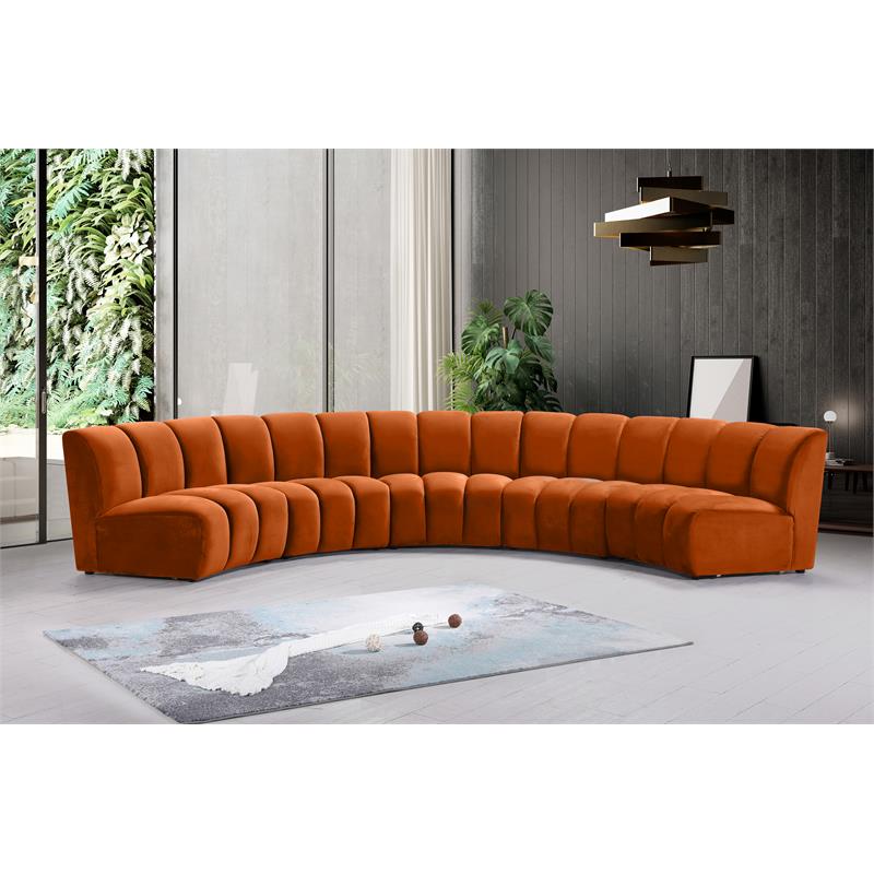 Meridian Furniture Infinity Cognac Velvet 5pc. Modular Sectional | Bush ...
