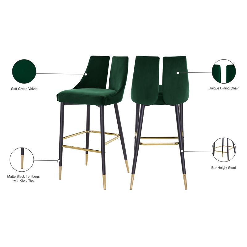 Meridian Furniture Sleek Green Velvet Stool (Set of 2) | Homesquare