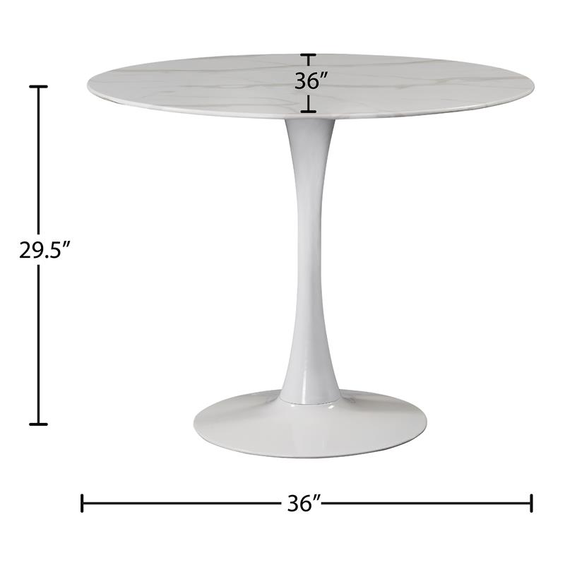 Meridian Furniture Tulip 36" Round Faux Marble Top Dining Table with ...