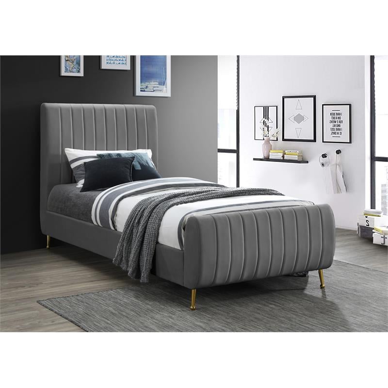 Meridian Furniture Zara Grey Velvet Twin Bed