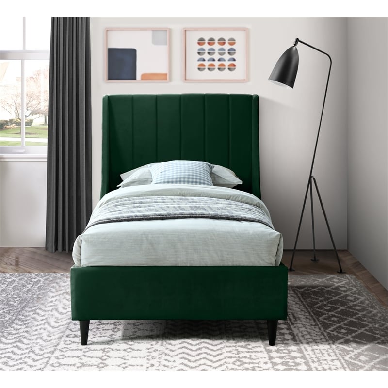 Meridian Furniture Eva Green Velvet Upholstered Twin Bed
