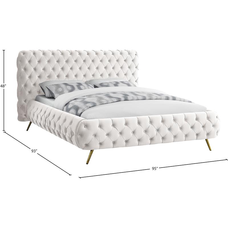 Meridian Furniture Delano Solid Wood Tufted Velvet King Bed In Cream