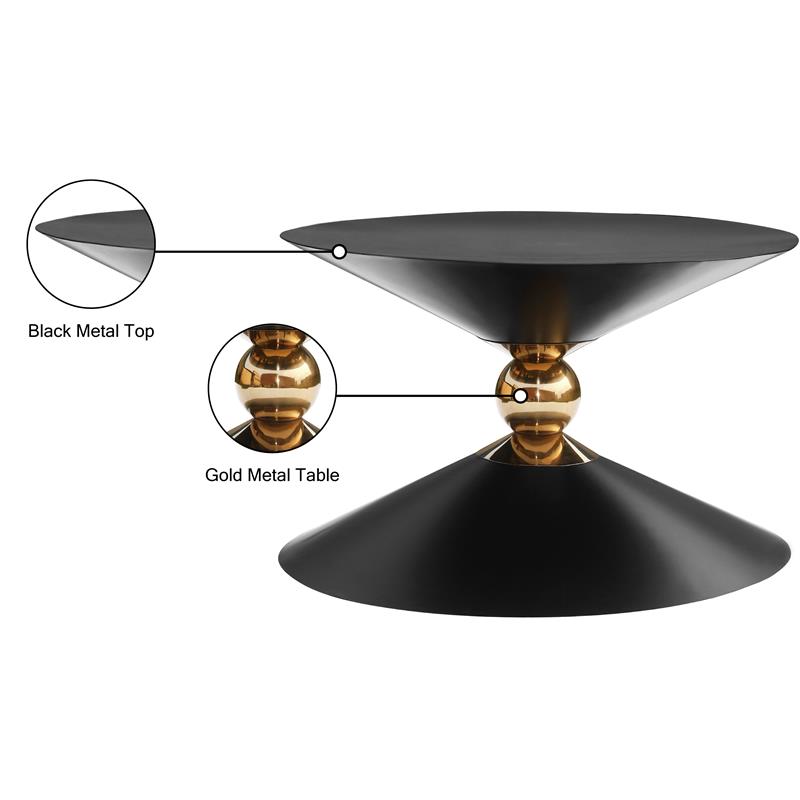 Meridian Furniture Malia Black and Gold Metal Hourglass Shaped Coffee Table